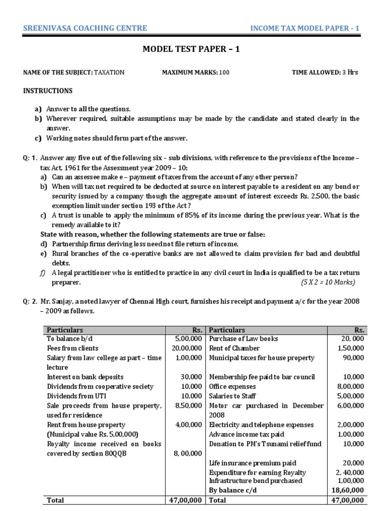 Income Tax Model Paper | PDF | Income Tax In India | Taxes