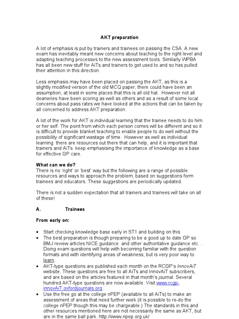 AKT Very Handful Tips | PDF | General Practitioner | Test (Assessment)