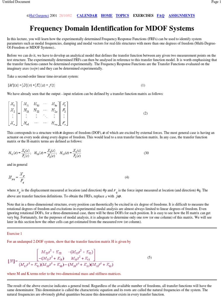 Frequency Domain Identification For MDOF Systems | PDF | Matrix ...