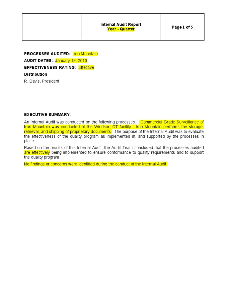 Internal Audit Report Template | PDF | Internal Audit | Audit