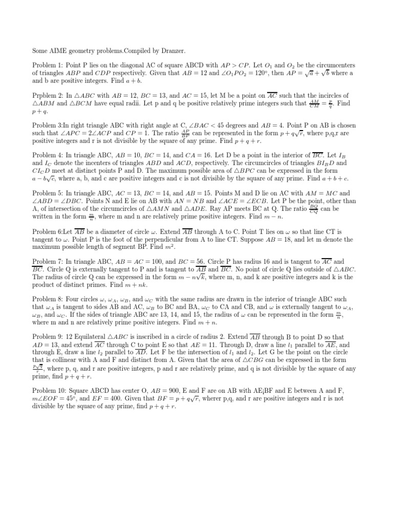 10 Aime Geometry Problems | PDF | Circle | Triangle