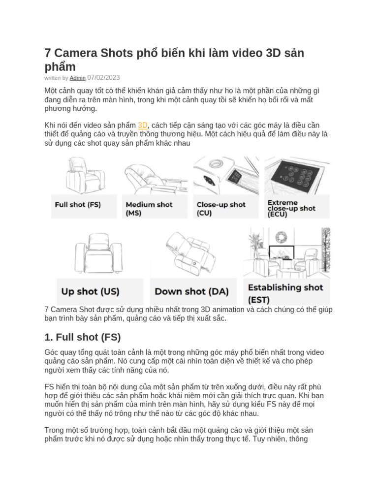 7 Camera Shots Phổ Biến Khi Làm Video 3D Sản Phẩm | PDF