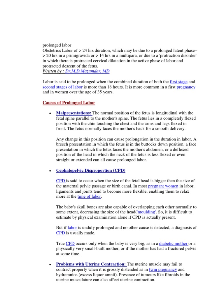 Prolonged Labor | PDF | Childbirth | Uterus