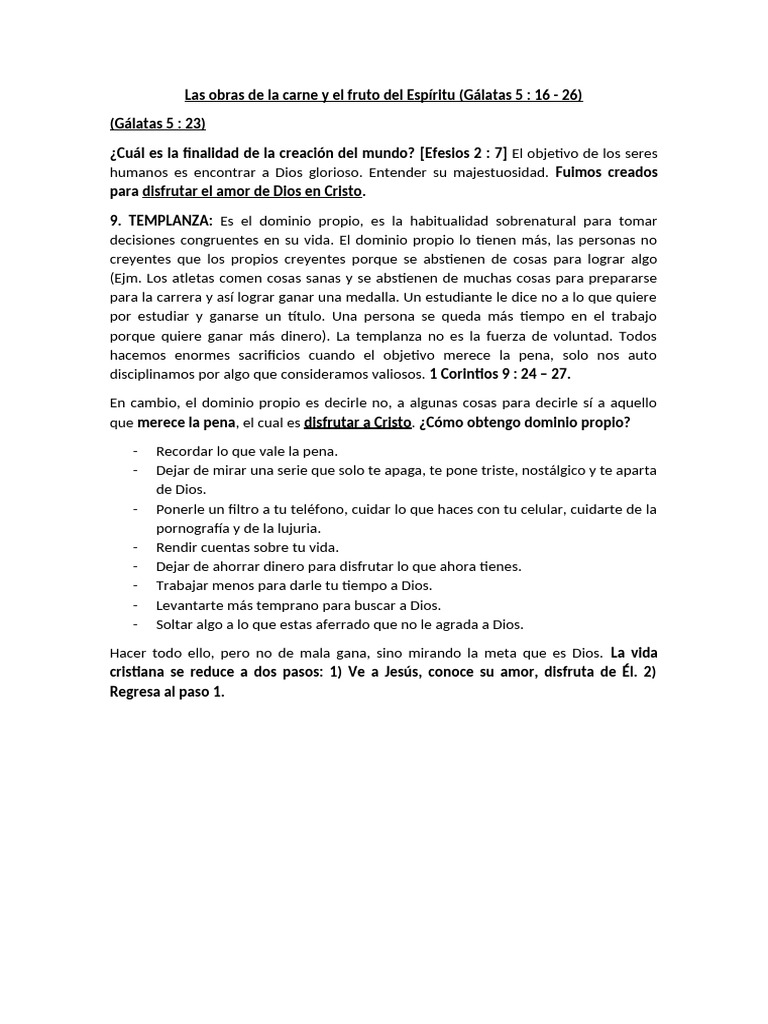 Fruto Del Espíritu TEMPLANZA | PDF