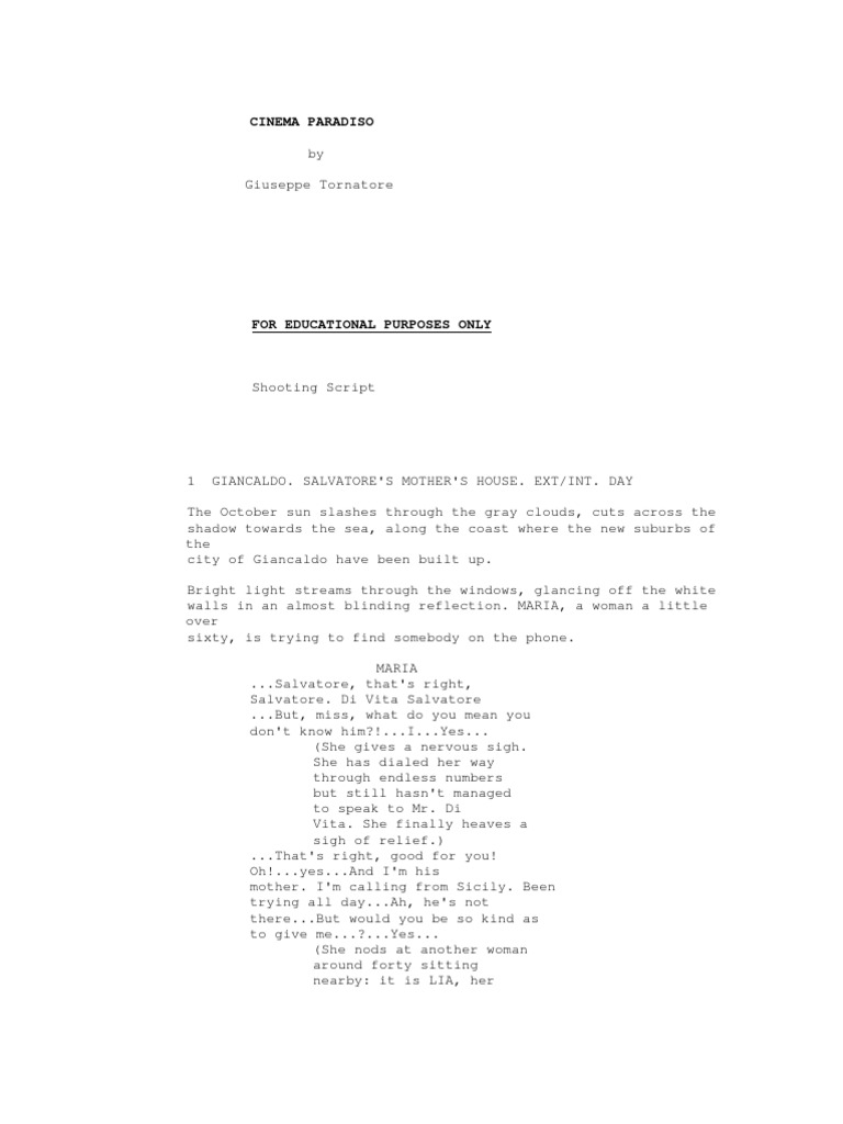 Cinema Paradiso Script | PDF | Movie Theater | Leisure