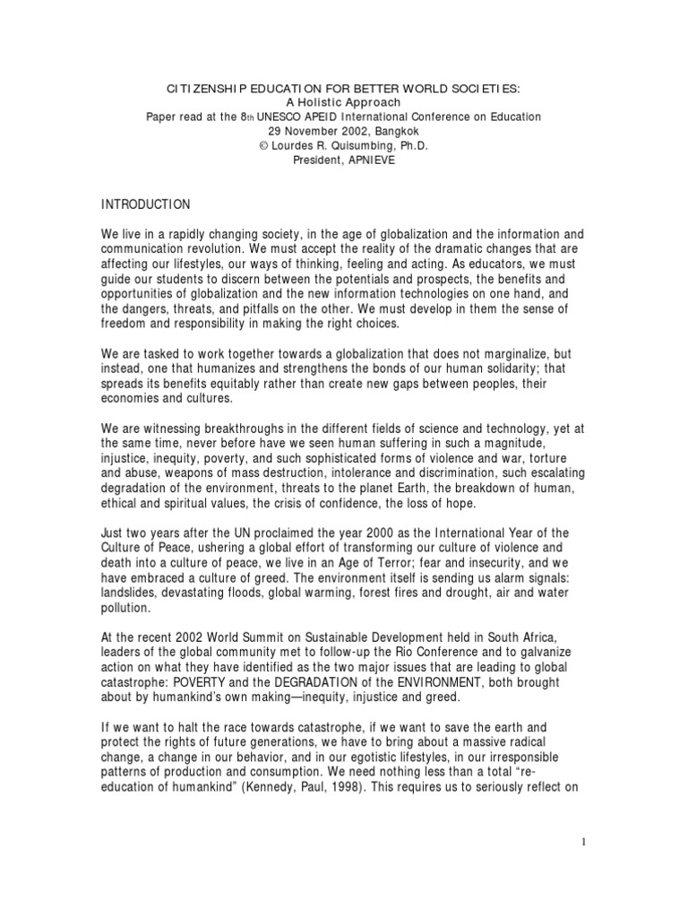 Citizenship Education For Better World Societies | PDF | Civics | Value ...
