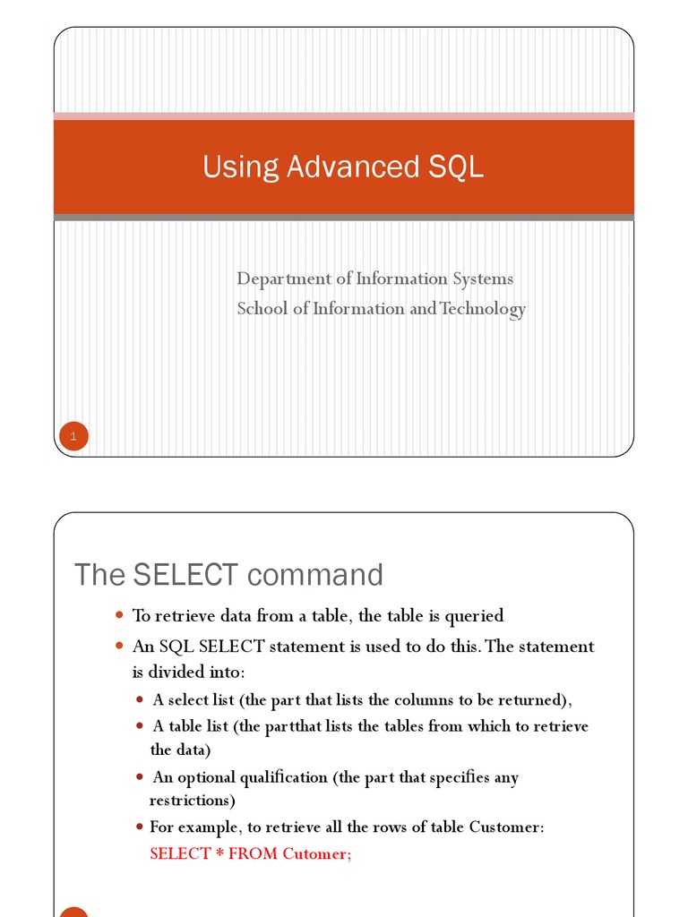 Using Advanced SQL: Department of Information Systems School of Information and Technology | PDF ...