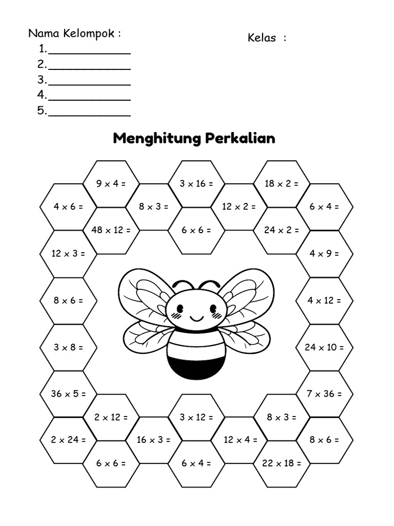 Menghitung Perkalian Sambil Mewarnai Lembar Kerja Sederhana Ilustratif ...