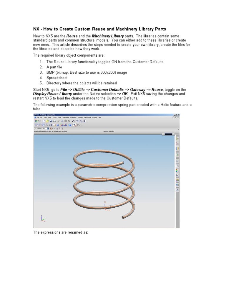 NX Custom Reuse Library Parts | PDF | Library (Computing) | Spreadsheet