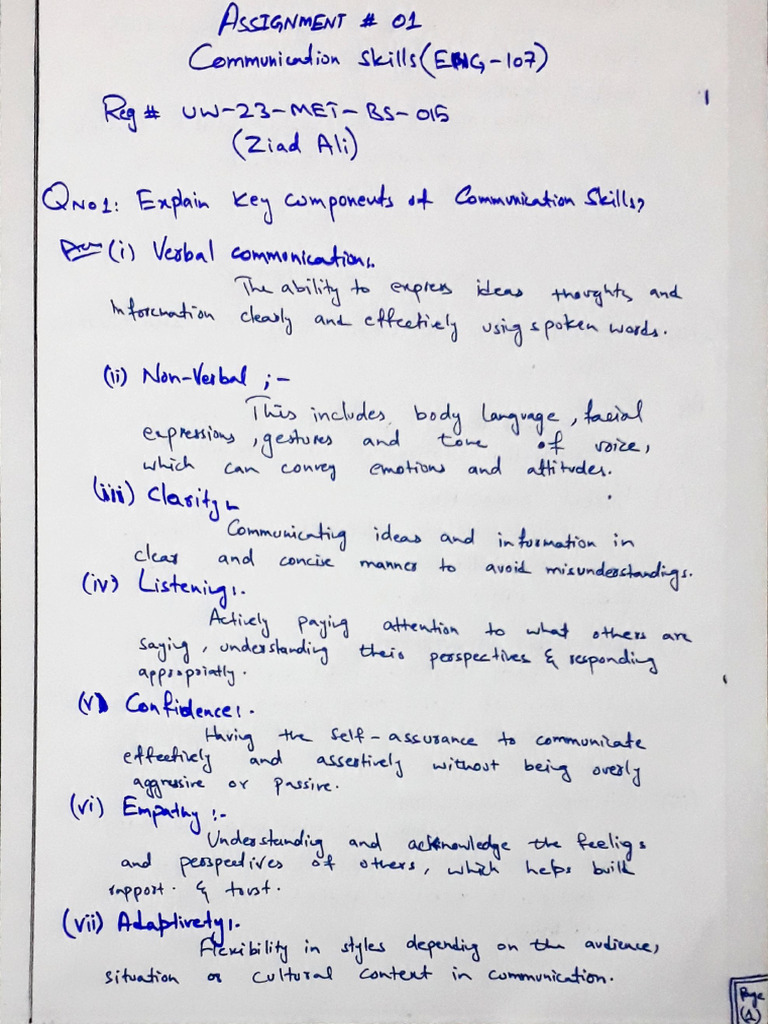 Communication Skill Assignment No01 015 Pdf 7144