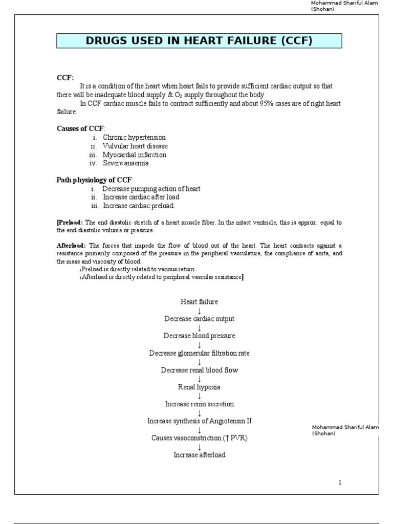 Drugs Used in Cardiac Failure (CCF) | PDF | Heart | Heart Failure
