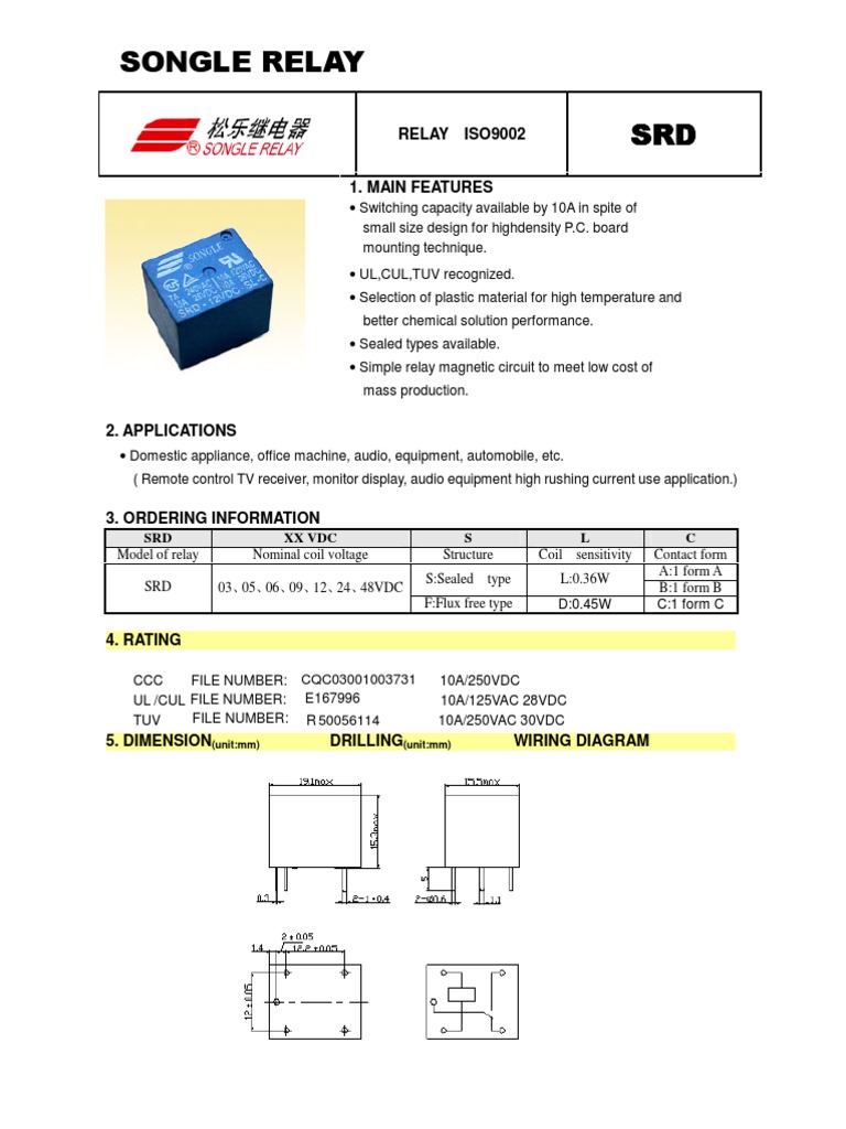 Relay Songle Datasheet | Relay | Inductor