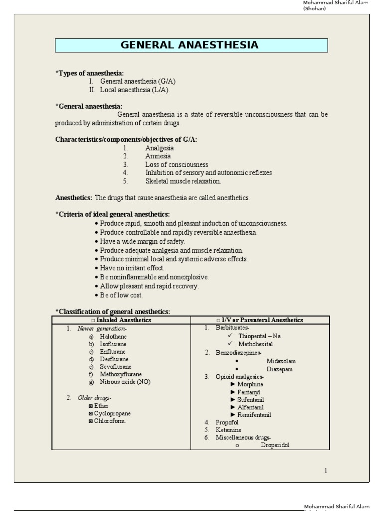General Anaesthesia | Anesthesia | Pharmacology