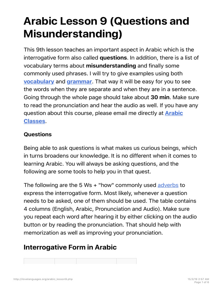 Arabic Questions and Misunderstandings | PDF | Question | Linguistics
