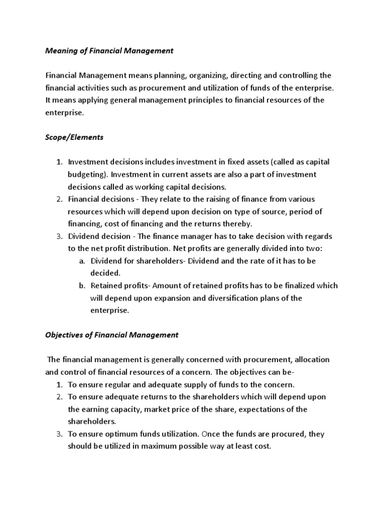 Scope and Functions of Financial Management | PDF | Financial Capital ...
