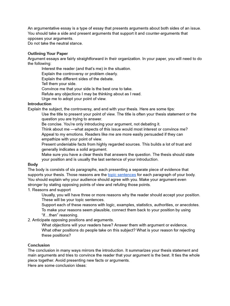 Argumentative Essay Structure Guide | PDF | Reason | Essays
