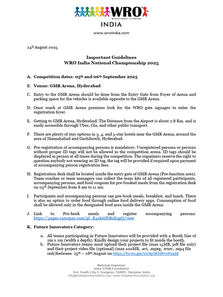 WRO India National Championship 2025 Details | PDF
