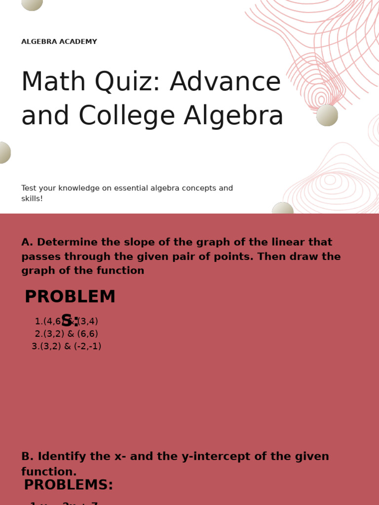 Math Quiz Advance and College Algebra | PDF