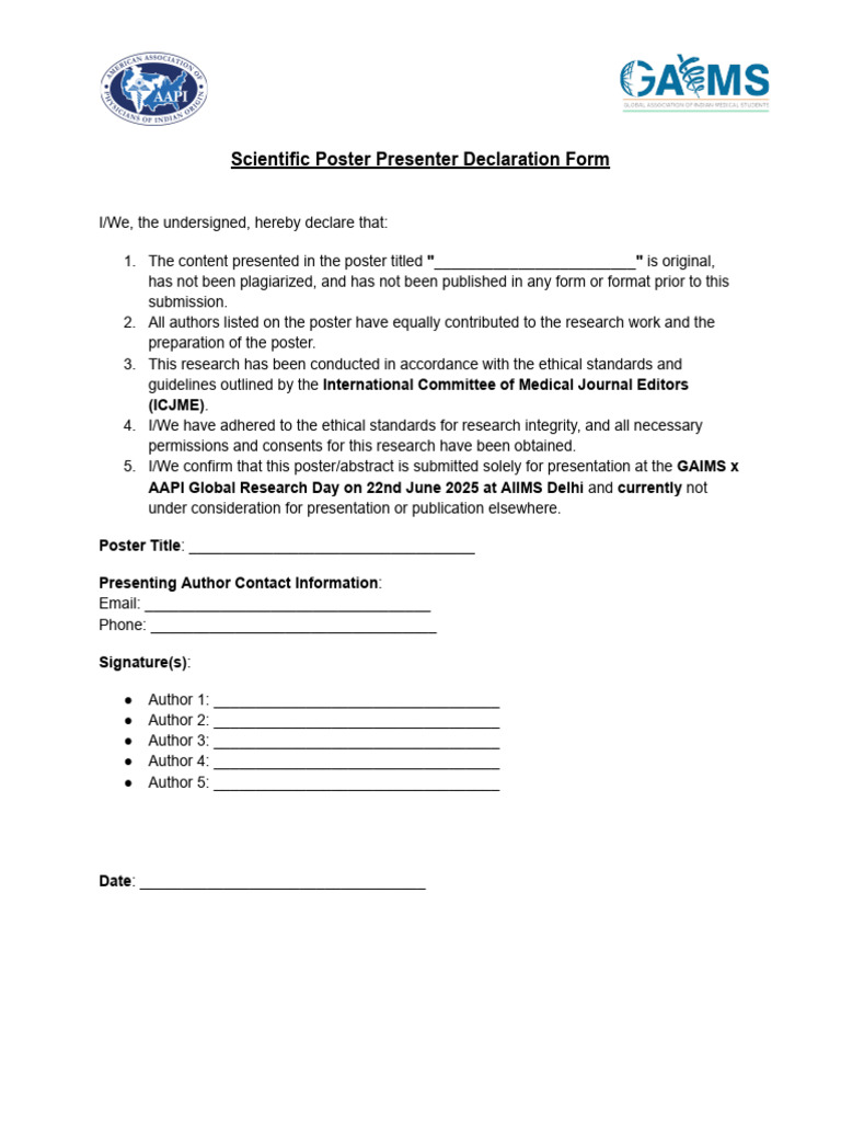 Scientific Poster Presenter Declaration | PDF