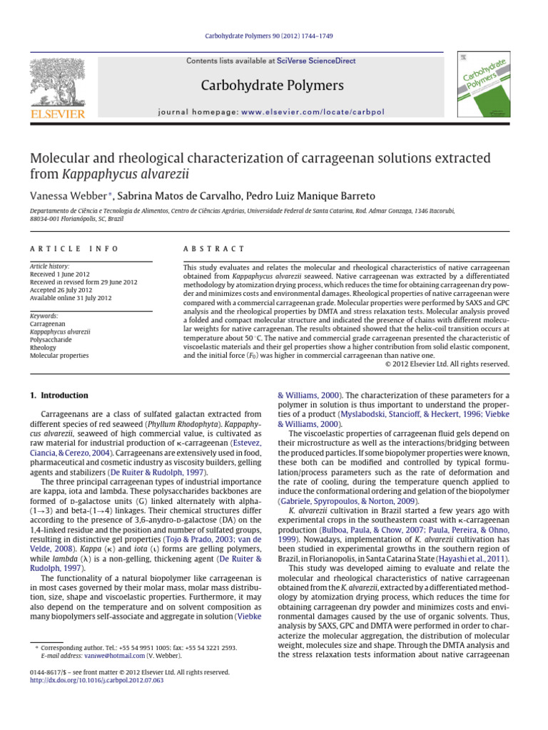 Molecular and Rheological Characterization of Carrageenan Solutions ...