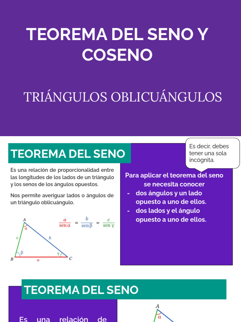 Teoremas Seno y Coseno - Exposición | PDF | Triángulo | Funciones ...