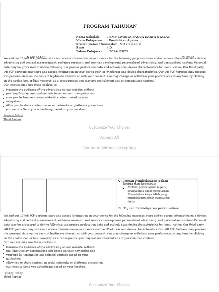 PDF Prota Agama Kristen Kelas Vii Kumer P Div Compress | PDF