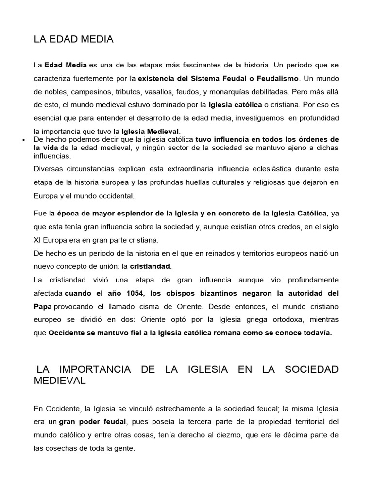 LA EDAD MEDIA | PDF | Edades medias | Iglesia Católica