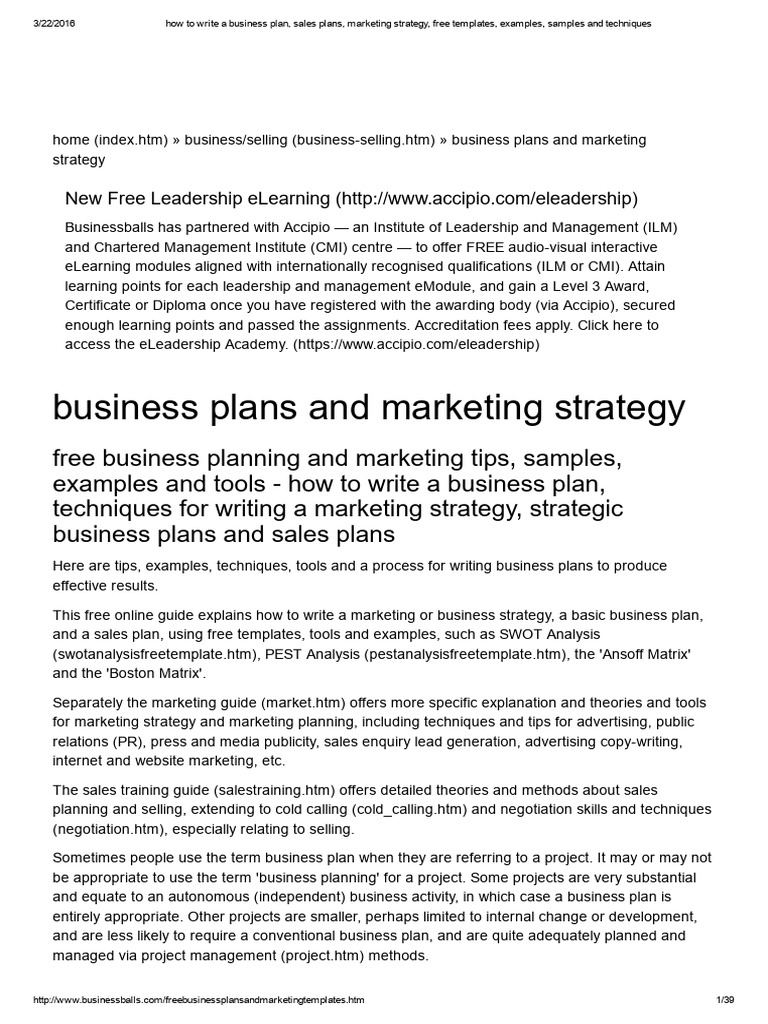 How To Write A Business Plan, Sales Plans, Marketing Strategy, Free ...