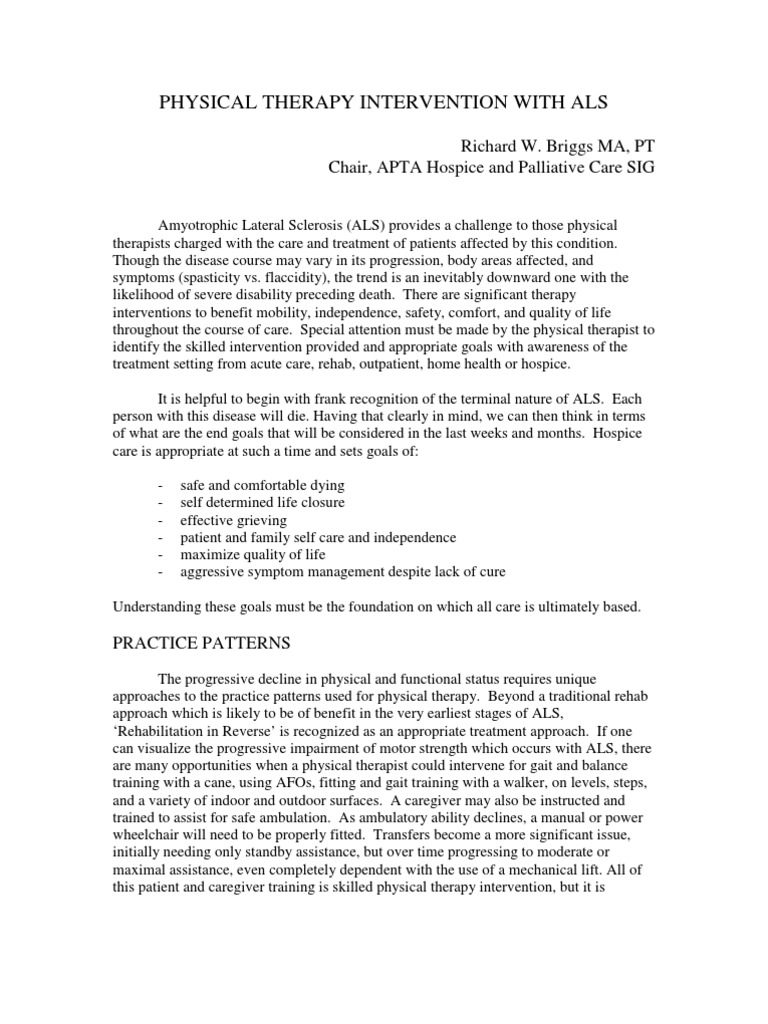 ALS Physical Therapy Guide | PDF | Physical Therapy | Caregiver