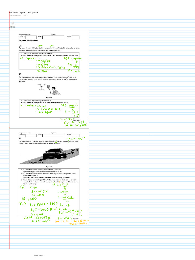 Form 4 Chapter 2 - Impulse (ANS) | PDF