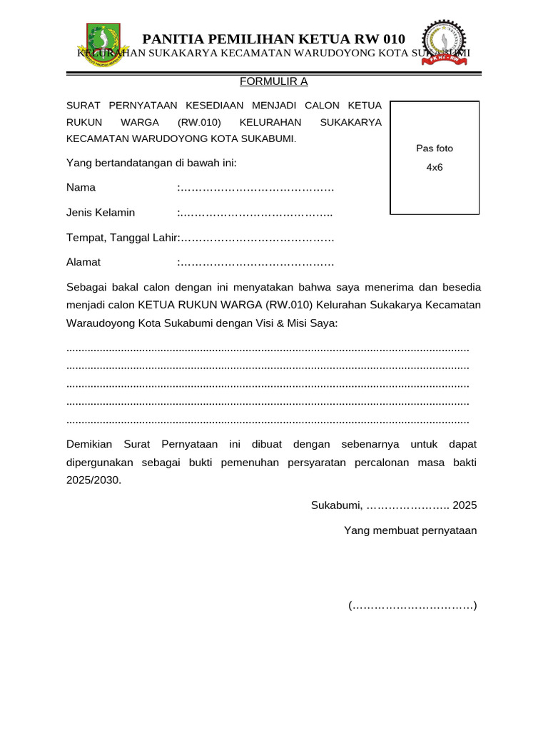 Formulir Calon RW | PDF