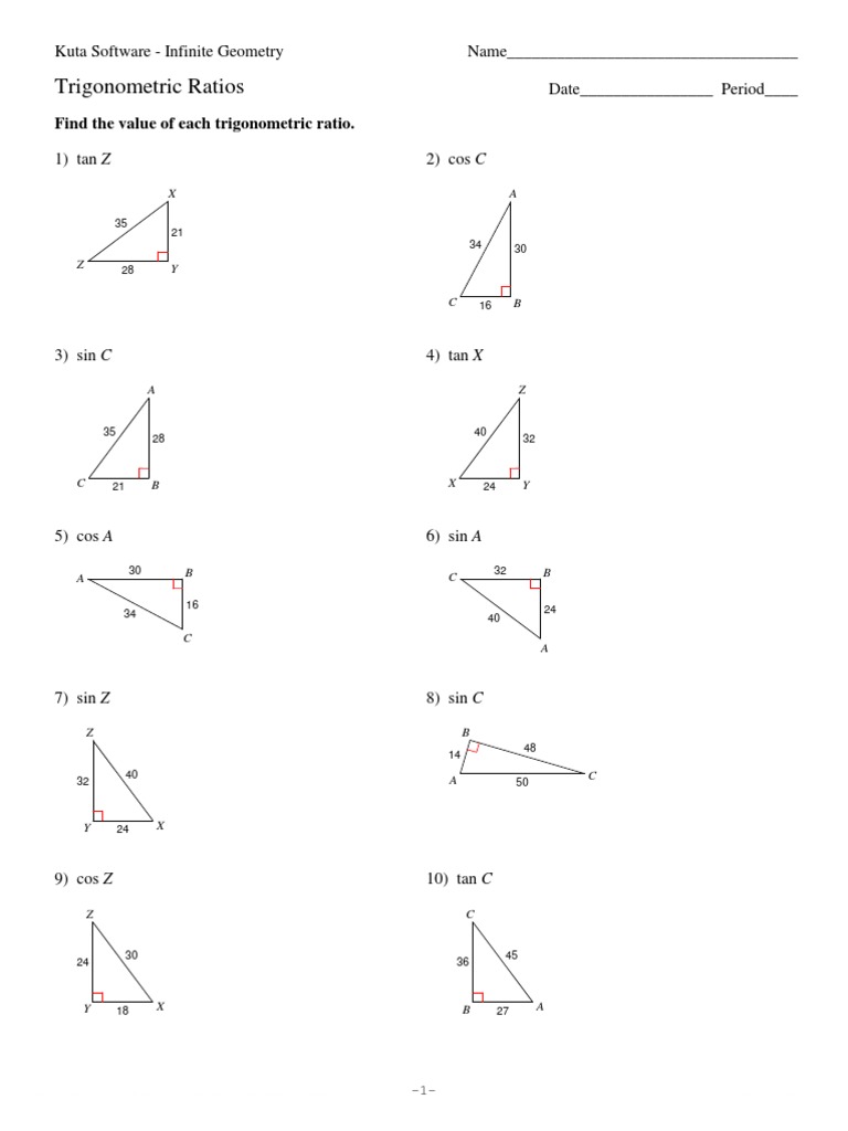 9-Trigonometric Ratios Worksheet | PDF | Trigonometric Functions | Sine