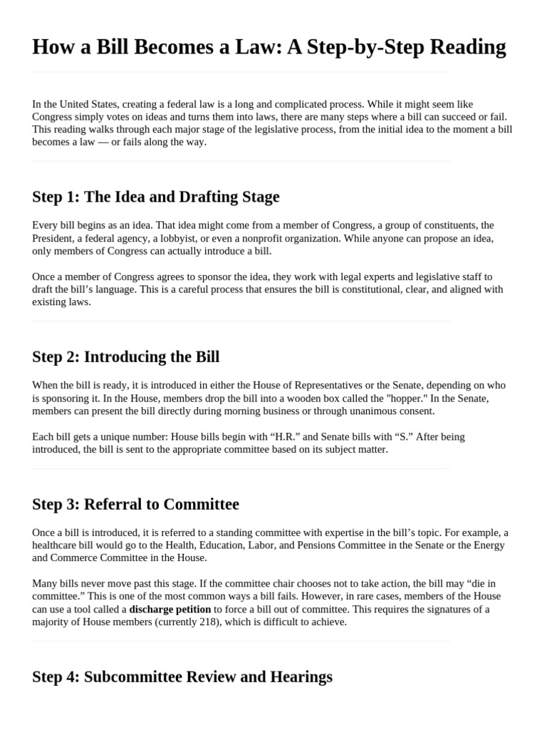 How a Bill Becomes a Law: Process Explained | PDF | Bill (Law) | United ...
