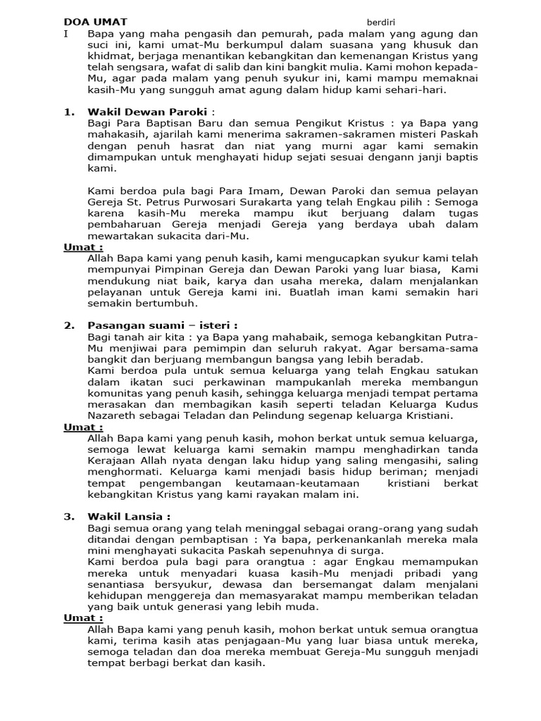 Doa Umat Paskah: Harapan dan Syukur | PDF