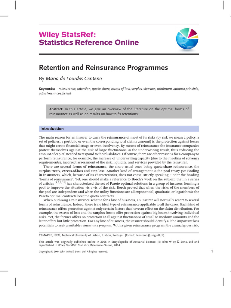 Optimal Retention in Reinsurance Programs | PDF | Reinsurance | Insurance
