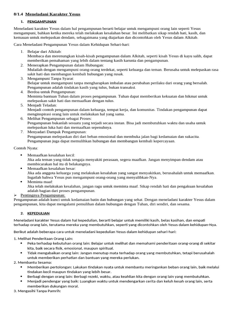 Tema 1.4 Karakter Yesus 1 | PDF
