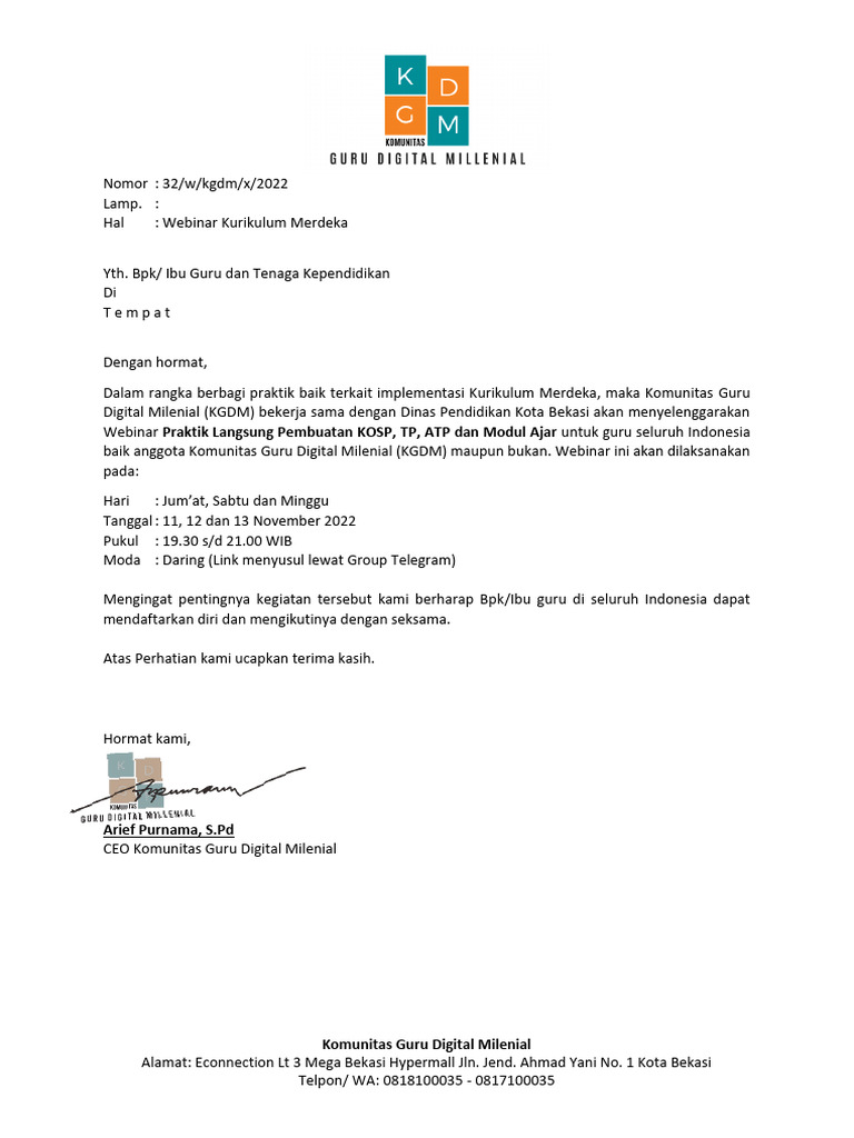 Undangan Webinar Praktik Langsung Modul Ajar | PDF