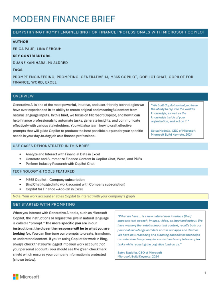 Modern Finance Brief Prompt Engineering External | PDF