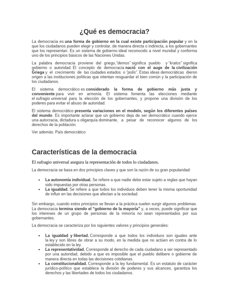 ¿Qué es la democracia y sus tipos? | PDF | Democracia | Ideologías ...