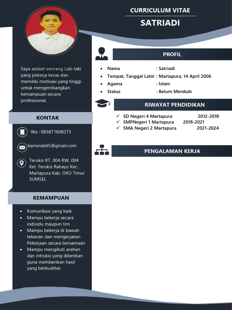 CV Satriadi: Laki-Laki Berprestasi | PDF