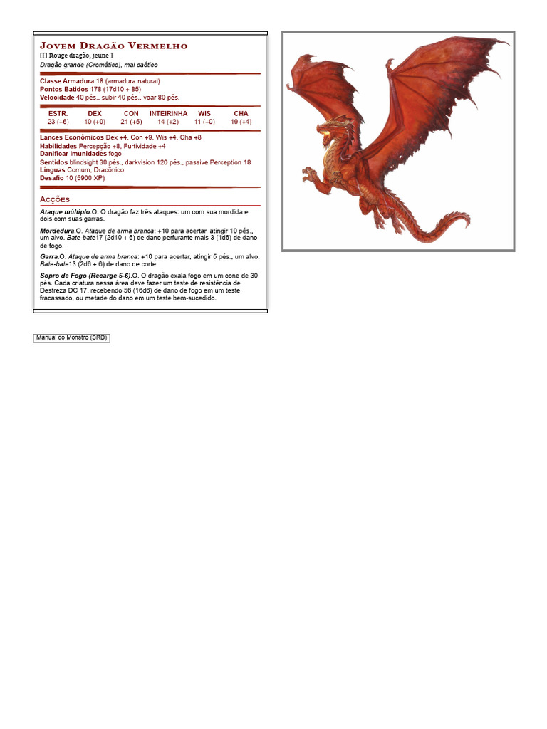 Estatísticas do Jovem Dragão Vermelho | PDF