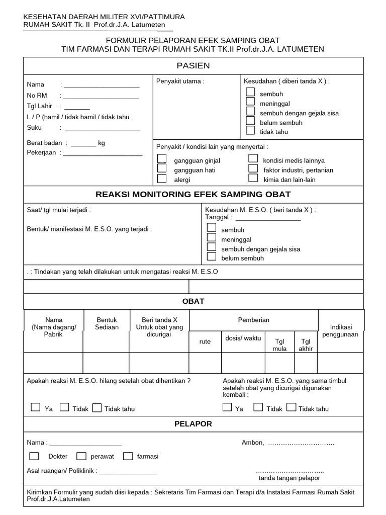 Form Efek Samping Obat | PDF