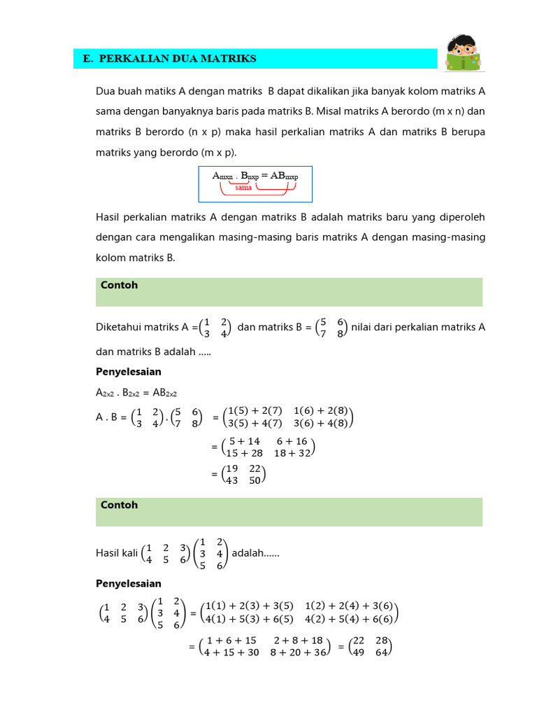 Perkalian Dua Matriks dan Contohnya | PDF