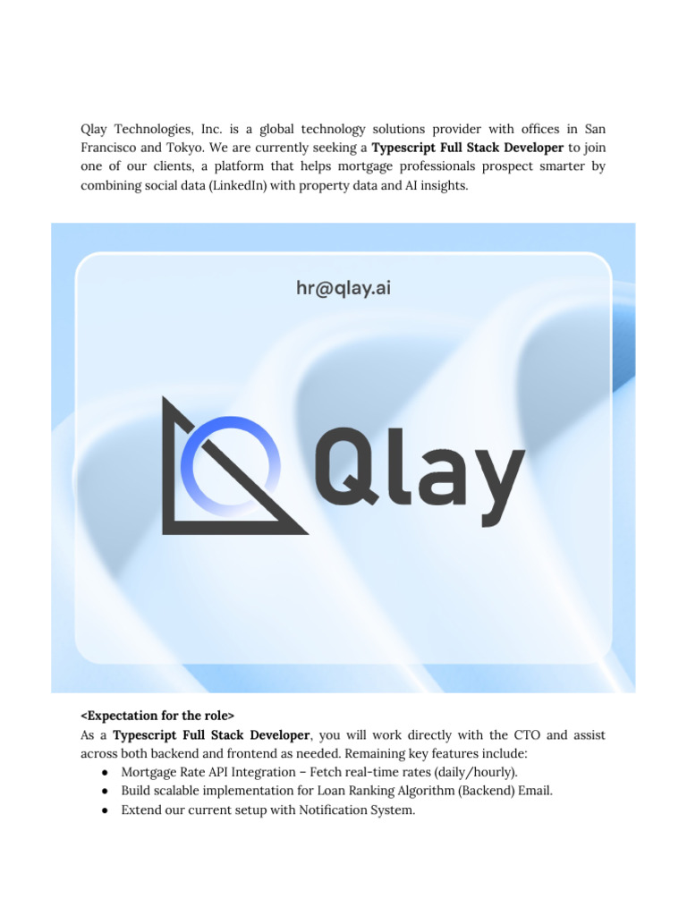 Typescript Full Stack Developer - Qlay Technologies | PDF | Linked In ...