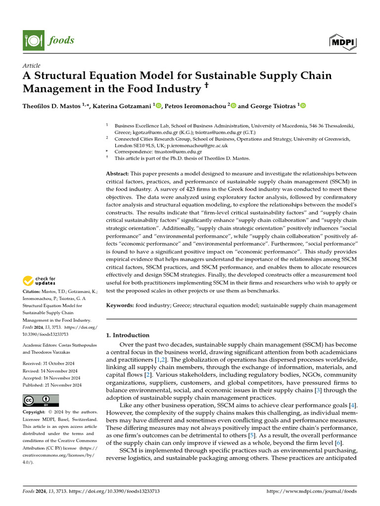 Mastos TD Et Al. (2024) .A Structural Equation Model For Sustainable ...