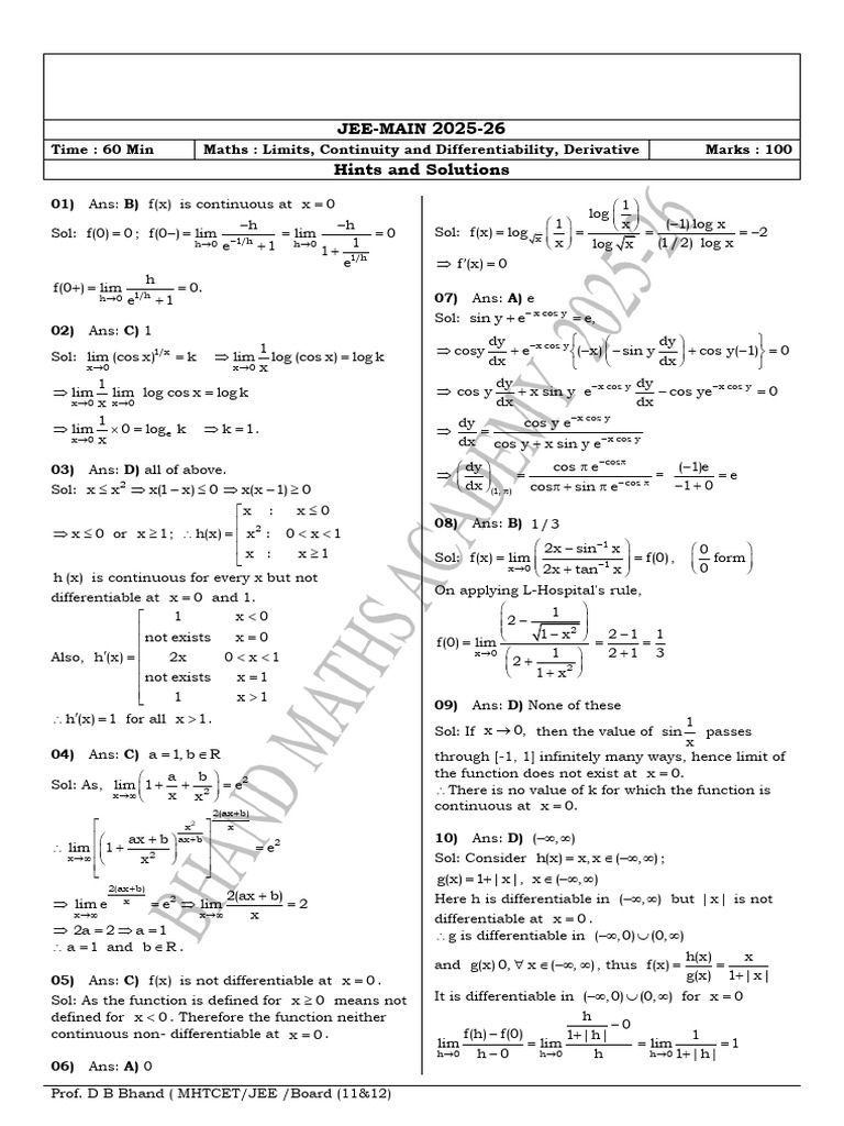 Continuity and Differentiability Sol | PDF | Mathematical Analysis | Mathematical Relations