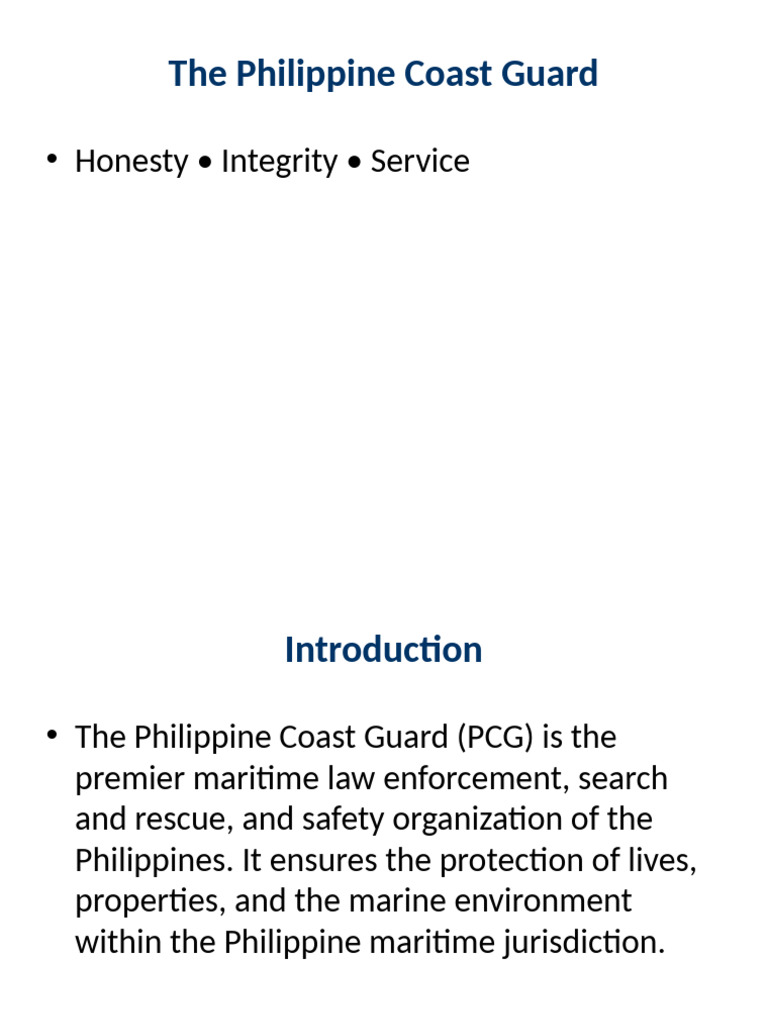 PCG Mission and Vision Overview | PDF | Coast Guard | Water Transport