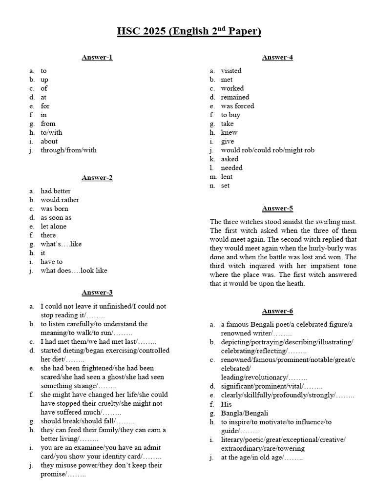 HSC Answer Sheet Final 2025 (Board) | PDF