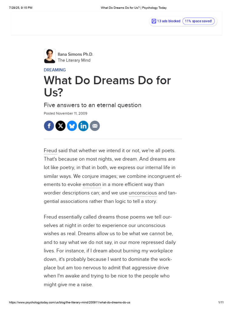 What Do Dreams Do For Us - Psychology Today | PDF | Dream | Memory