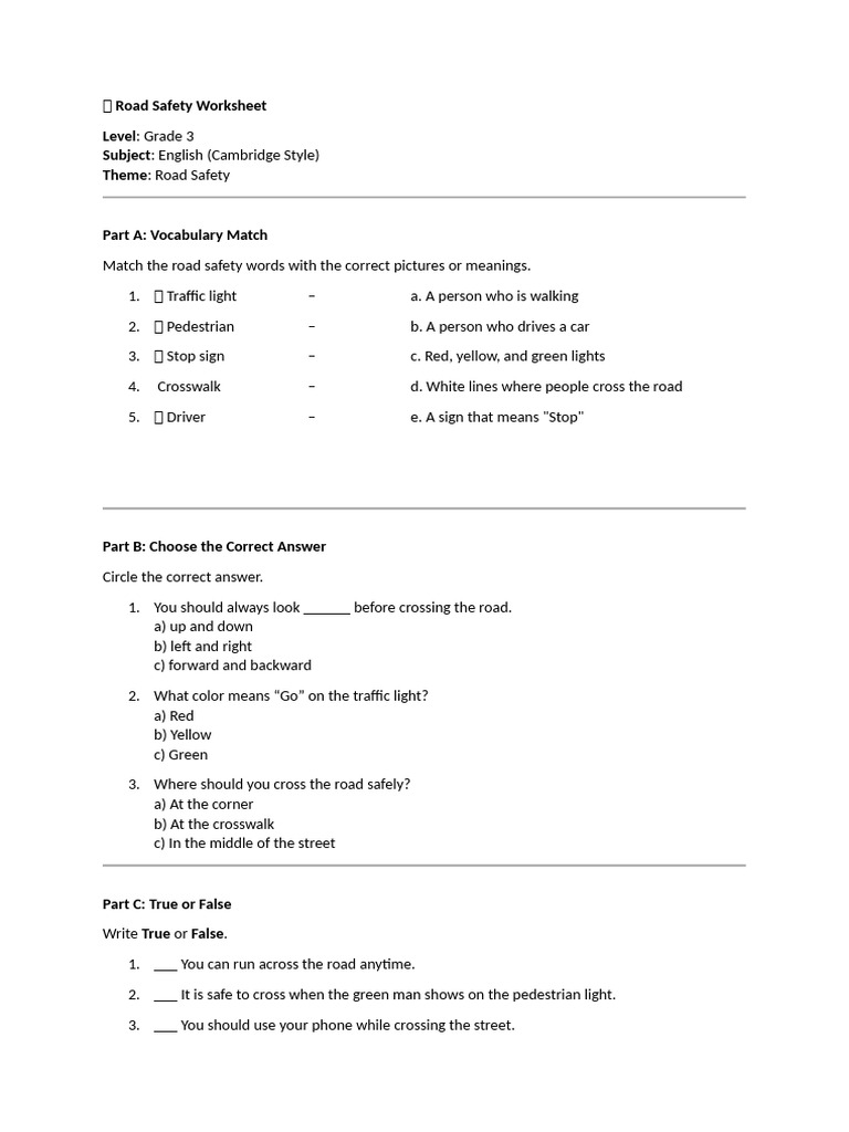 ? Road Safety Worksheet | PDF